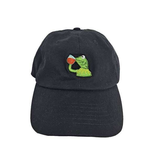 Accessories | Kermit Frog Drinking Tea Hat Black Embroidered Parody ...